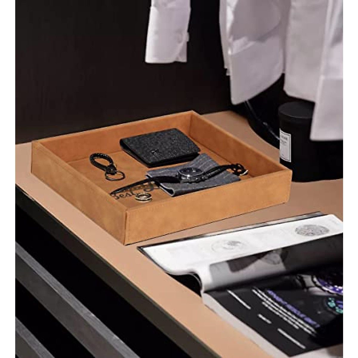 HofferRuffer Faux Leather Jewelry Tray Gifts for Husband, Valet Tray Storage Vanity Tray Desktop Organizer Holder for Storing Jewelry, Keys, Change, Wallet, Phone, Glasses (Best Husband Ever)