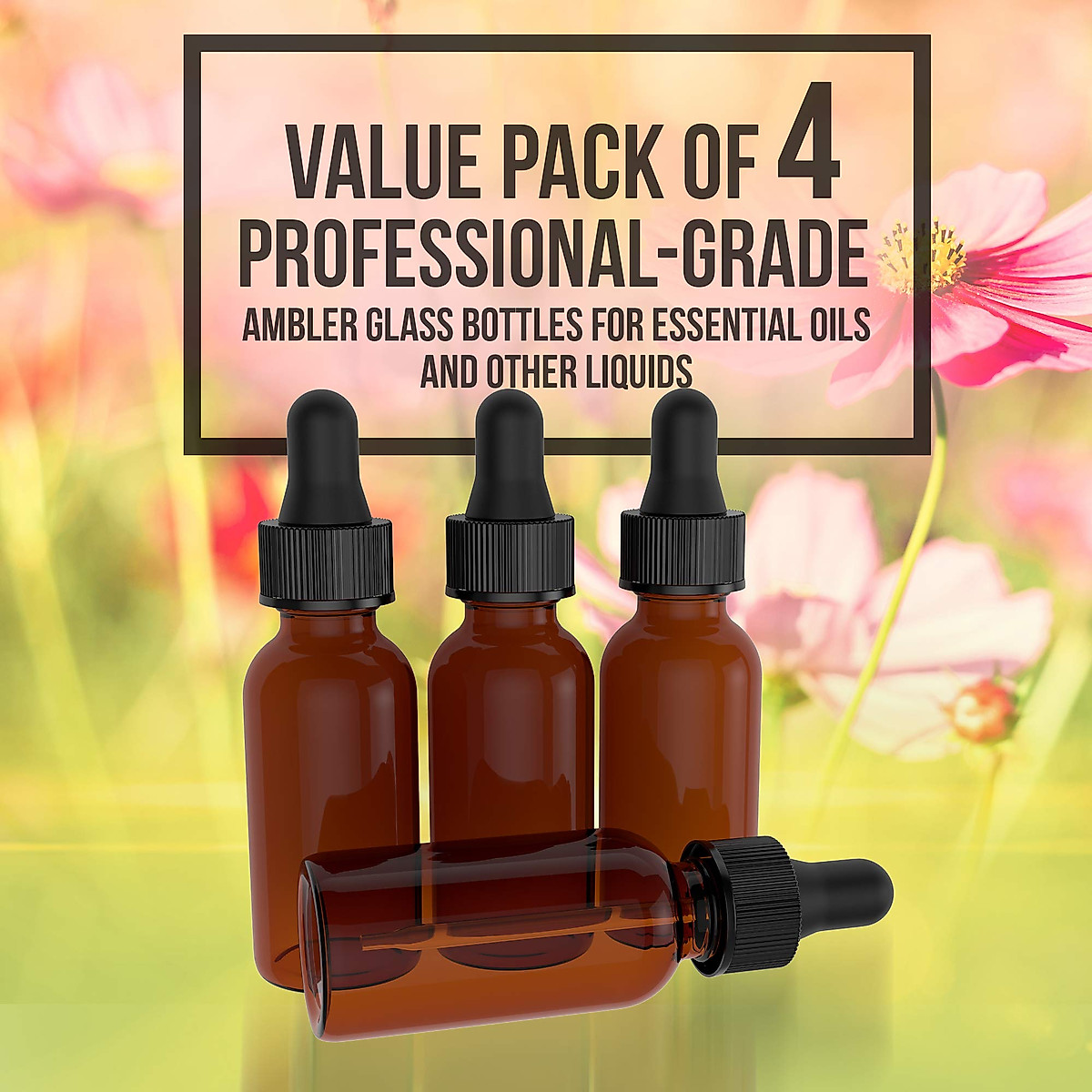 Nylea 4 Pack Essential Oil Bottles - Round Boston Empty Refillable Amber Bottle with Glass Dropper [ Free Stainless Steel Funnel ] for Liquid Aromatherapy Fragrance Lot - (1/3 oz) 10ml