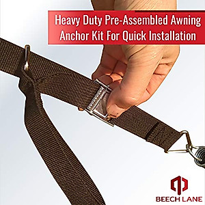 Beech Lane Heavy Duty Pre-Assembled RV Awning Anchor Kit, Sturdy Cam Buckles with Thick Straps, Durable Canvas Storage Bag, Steel Connection Points