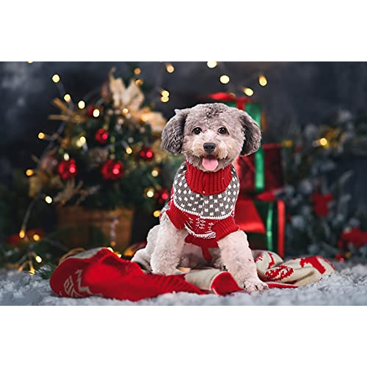 CooShou 3Pcs Christmas Dog Sweater Costume Xmas Cat Knitwear Clothes Navy Blue White and Christmas Red Sweaters with Reindeers Snowflakes Pattern for Kitten Cat Puppy Dog XS