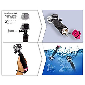 Waterproof Floating Hand Grip Compatible with GoPro Hero 11 10 9 8 7 6 5 4 3+ 2 1 Session Black Silver Handler & Handle Mount Accessories Kit for Water Sport and Action Cameras (Rose Red)