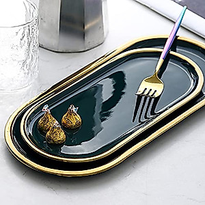 Serving Trays Vanity Tray Phnom Penh Tray Household Ceramic Cake Dessert Plate Creative Oval Storage Jewelry Plate Green Snack Plate, 10/12 Inch Elegant Decorative Tray (Size : 10inch)