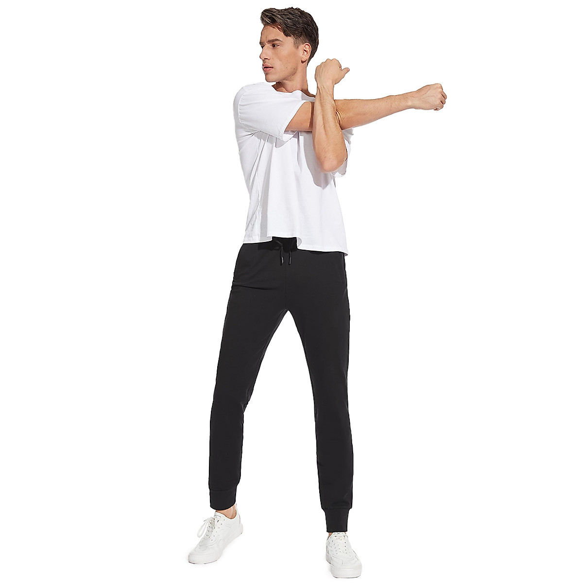 SEVEGO Men's 34" Inseam Tall Lightweight Cotton Joggers with Zipper Pockets Active Sweatpants Work Sports Track Pants Black XL