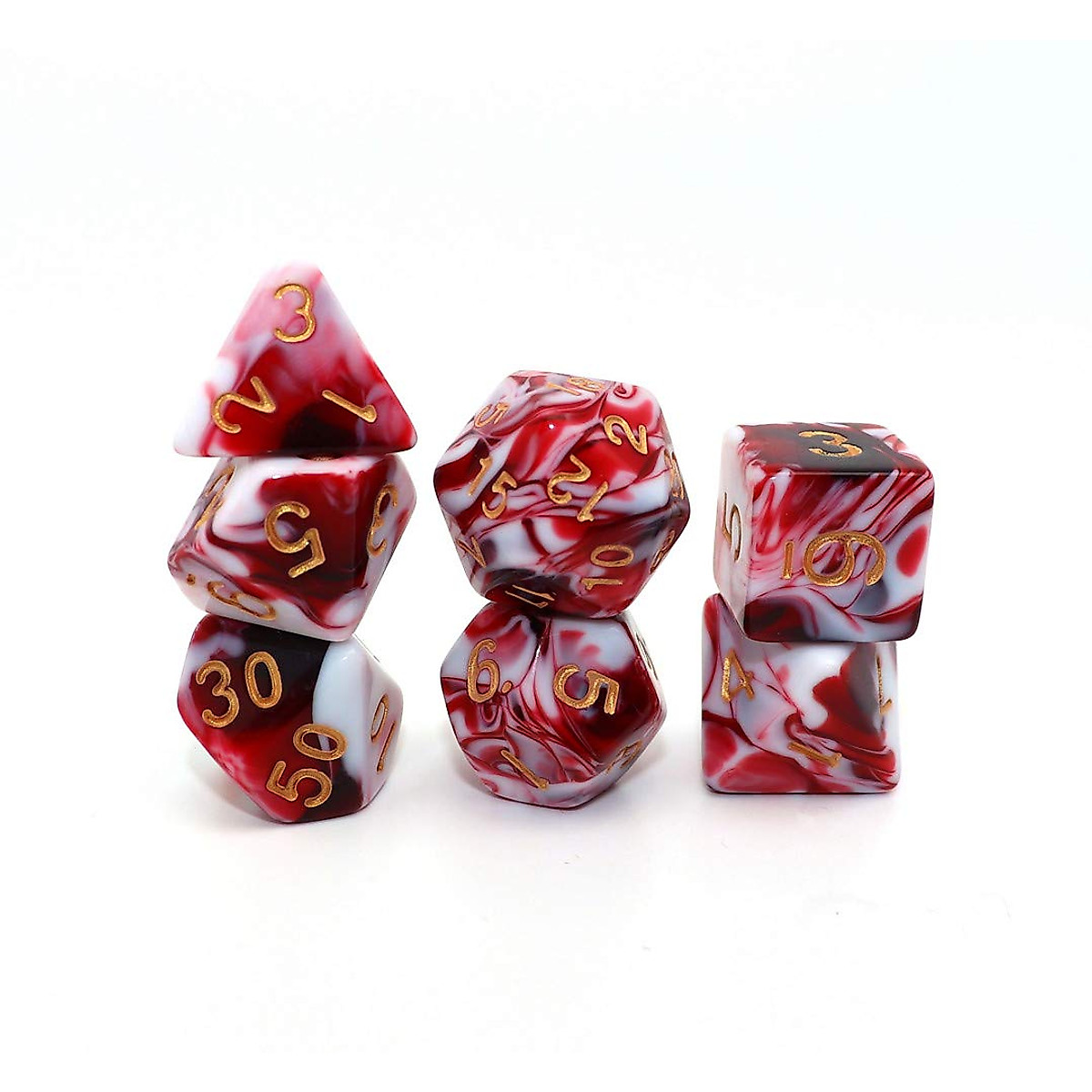 CREEBUY DND Dice Set Red Mix White Dice for Dungeon and Dragons D&D MTG 7-Die RPG Polyhedral Dice