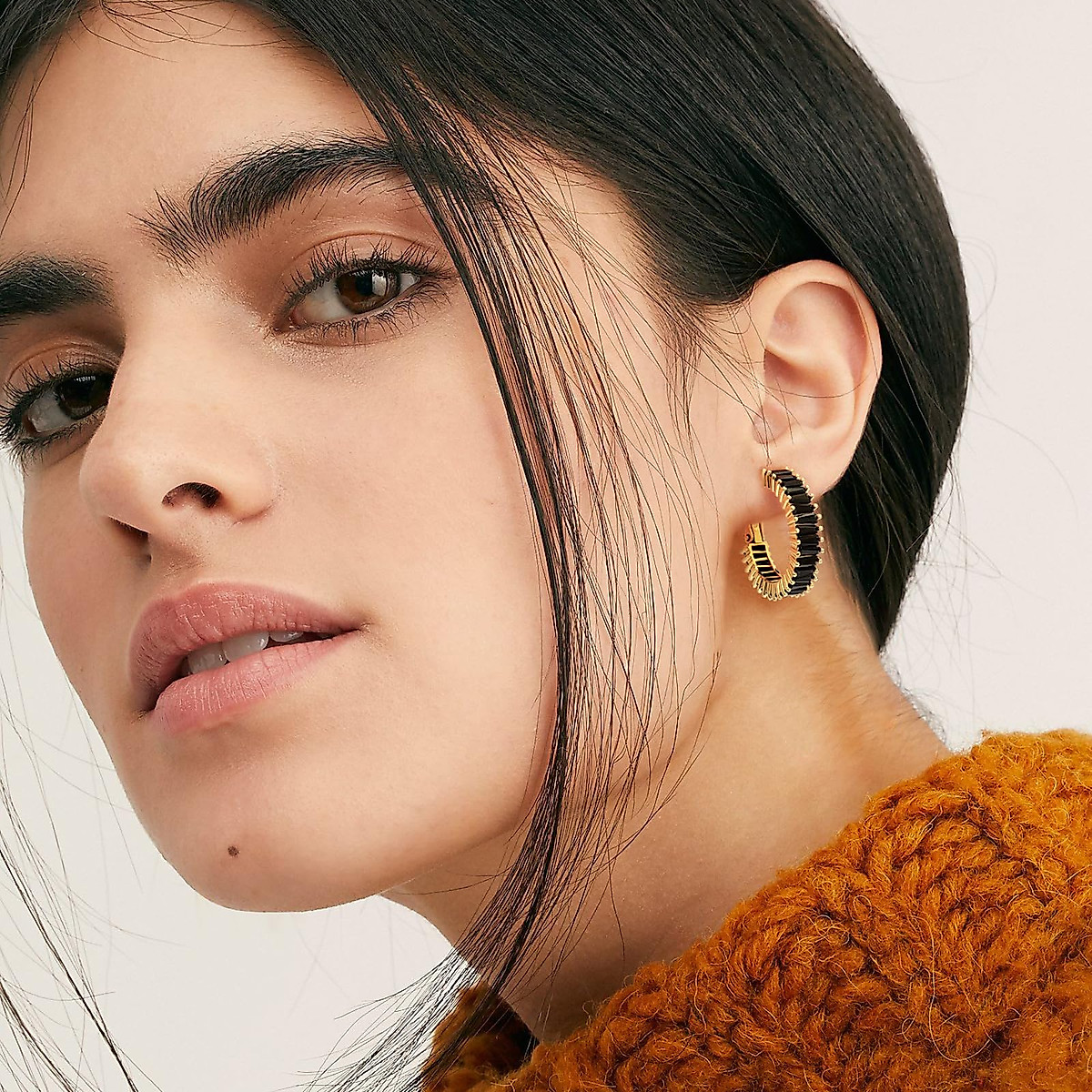 GLOQUAT CZ Gold Black Hoop Earrings 14K Gold Plated Hoop Earrings for Women Vintage Black Cubic Zirconia Hoop Earrings Fashion Round Circle Hoops Earrings for Women 25mm