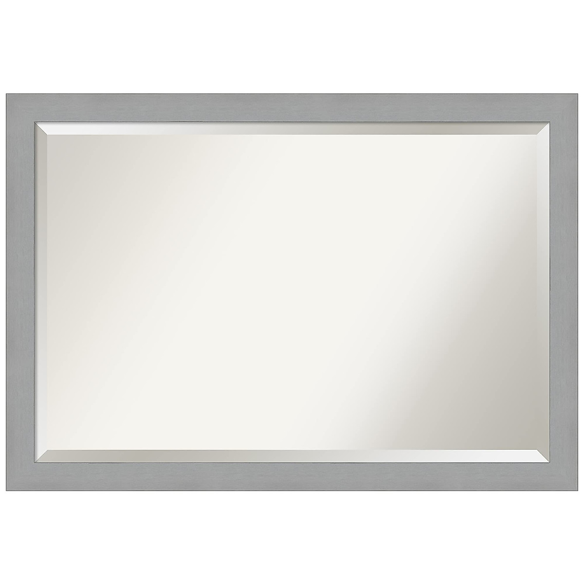 Amanti Art Silver Bathroom Mirror for Over Sink, 28x40 Brushed Nickel Rectangle Vanity Mirror, Large Modern Contemporary Frame, Hangs Horizonally and Vertically, Bathroom Wall Decor, Beveled Edge