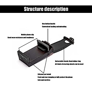 yonwait 1 Pack Car Steering Wheel Phone Mount, Fixed Clip Buckle Retractable Phone Holder, Silicone Cell Phone Navigation Bracket, Suitable for All Vehicles Cellphone Devices (Black)