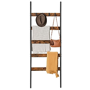 VASAGLE Blanket Ladder, 5-Tier Ladder Shelf, Wall-Leaning Rack, Steel, 25.6 Inch Wide, Scarves, Industrial Style, Rustic Brown and Black ULLS011B01