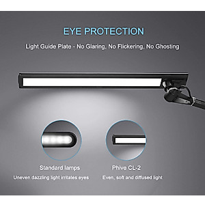 PHIVE LED Desk Lamp, Architect Task Lamp, Metal Swing Arm Dimmable Drafting Table Lamp with Clamp (Touch Control, Eye-Care Technology, Highly Adjustable Office, Craft, Studio, Workbench Light) Black