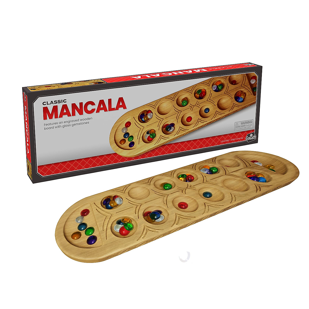 Classic Mancala Game - Features A Full-Sized, Solid Wooden Board with Exquisite Detail Stones by Pressman For 2 Players