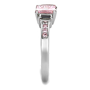 Eternal Sparkles Womens Stainless Steel Rose Pink Princess Cut Cubic Zirconia Stone Ring with Side Stones