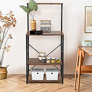 WYKDD 4 Tier Wooden Kitchen Storage Rack Bakery Shelf with 4 Tier Microwave Oven Farmhouse Rustic Industrial Style X Design Frame