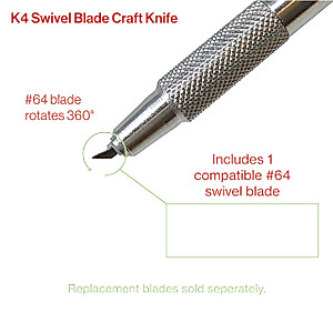 Excel Blades K4 Swivel Craft Knife with #64 Rotating Blade, Lightweight Aluminum Sharp Hobby Knife, Carving, Crafting Supplies Precision Cutting Tool.