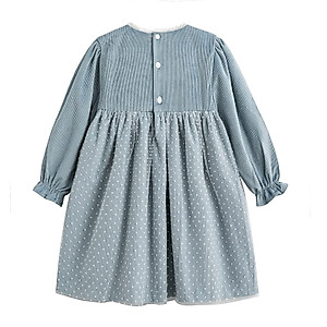 Curipeer Baby Girls Long Sleeve Lace Dress Smock Toddler Velvet Tulle Dress for Autumn and Spring Blue 12 Months