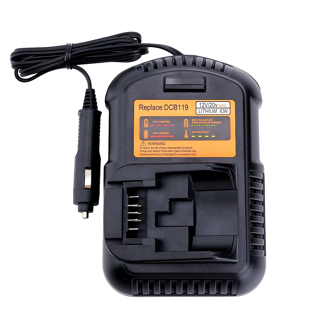 Kotoate DCB119 Car Battery Charger Compatible with 12V, 20V & 60V MAX Lithium Ion Battery DCB203 DCB201 DCB204 DCB206 DCB606 DCB609 DCB120 Replacement for 20V MAX Vehicle Charger