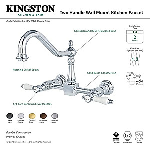 Kingston Brass KS1248BPL Bel Air Wall Mount 8 inch Centerset Kitchen Faucet, 9-7/16 inch In Spout Reach, Brushed Nickel
