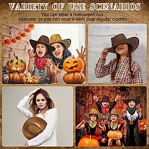 Cindeer 24 Pcs Western Cowboy Hats with Polyester Bandanas Western Cap Suede Leather Hat and Square Bandanas Scarf for Adult(Retro Color)