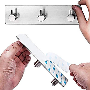 3 Hooks Self Adhesive Hanger Coat Towel Robe Rack Rail Wall Mount Floating Stainless Steel Water and Rust Proof Heavy Duty Hooks for Modern Kitchen Bathroom