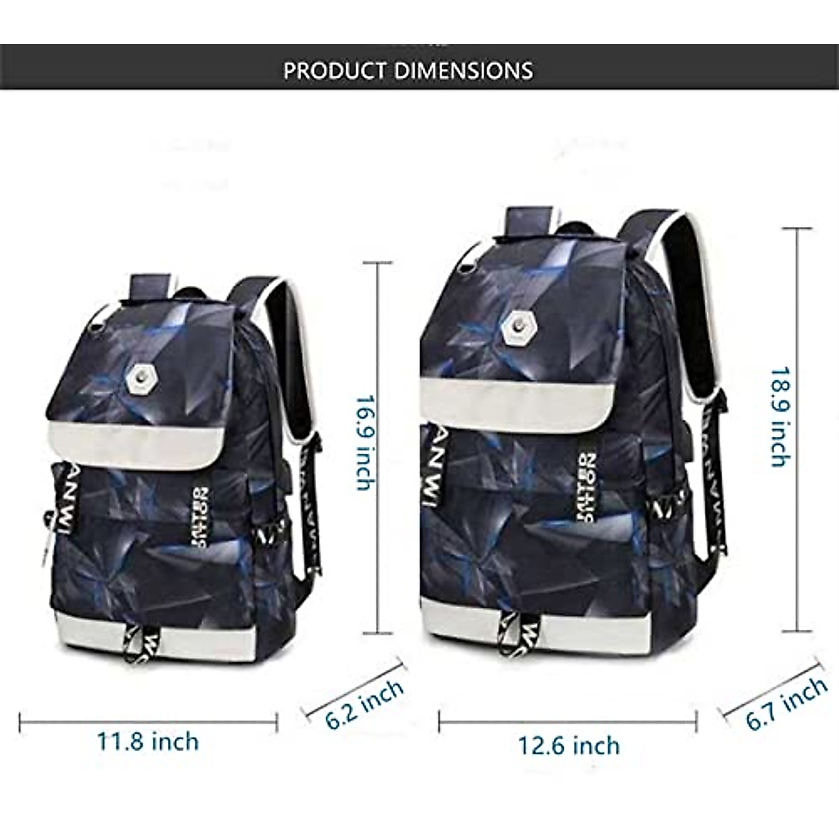 Blue Backpack Bookbag for High School, Travel Backpack with USB Port.