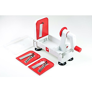 Paderno World Cuisine 3-Blade Folding Vegetable Slicer / Spiralizer Pro, Counter-Mounted and includes 3 Different Stainless Steel Blades