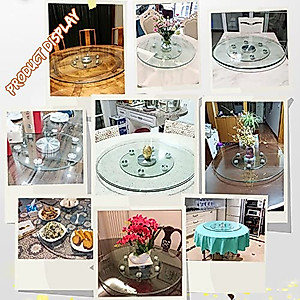 Transparent Rotating Serving Tray For Dining Table, 50-120CM Tempered Glass Lazy Susan Turntable, Round Table Top Rotating Tray Serving Plate With Anti-tilt Auxiliary Wheels Load Capacity 660Ib