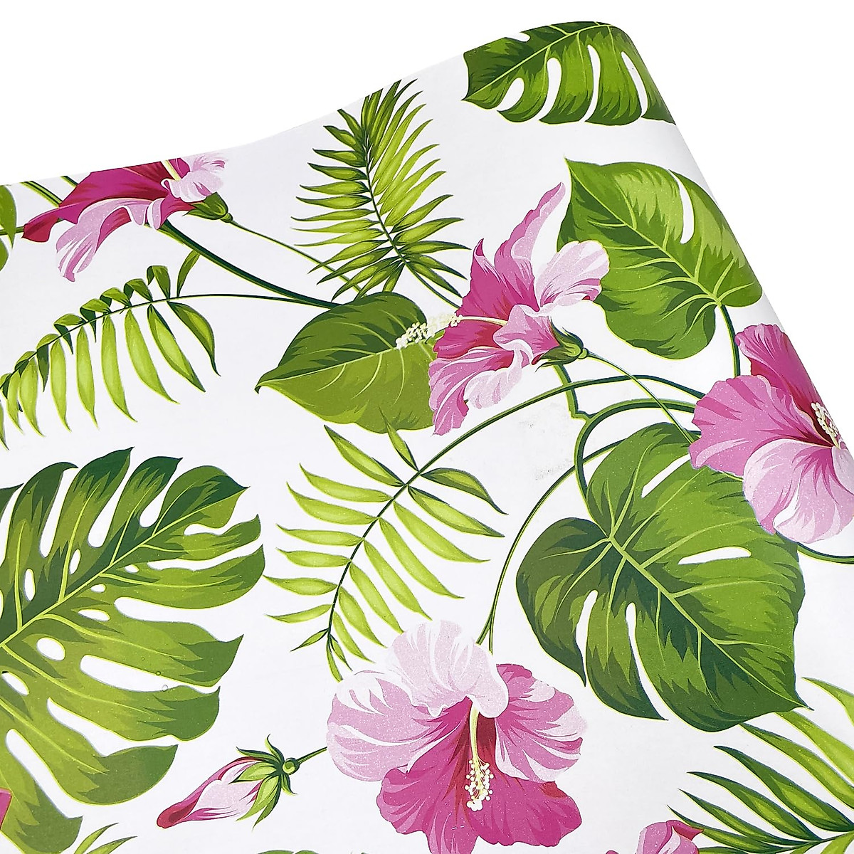 SimpleLife4U Hawaii Flower Style Furniture Paper Self-Adhesive Shelf Liner Makeup Jewelry Cabinet Decor 17.7 Inch By 9.8 Feet