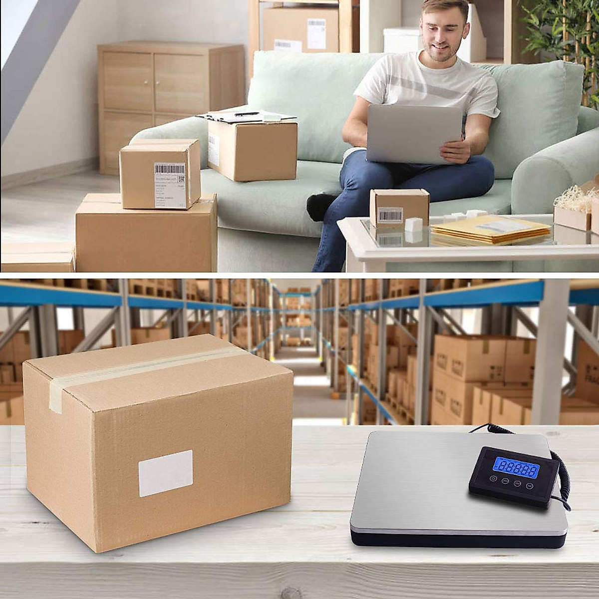 Fuzion Shipping Scale 360lb with High Accuracy, Stainless Steel Heavy Duty Postal Scale with Timer/Hold/Tare, Digital Postage Scale for Packages/Luggage/Post Office/Home, Battery & DC Adapter Included