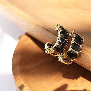 Sonateomber Black Cubic Zirconia Small Hoop Gold Huggie Statement Earrings for Women - Trendy Unique Oval Rhinestone Crystal Hinged Circle Hypoallergenic Fashion Jewelry Gift