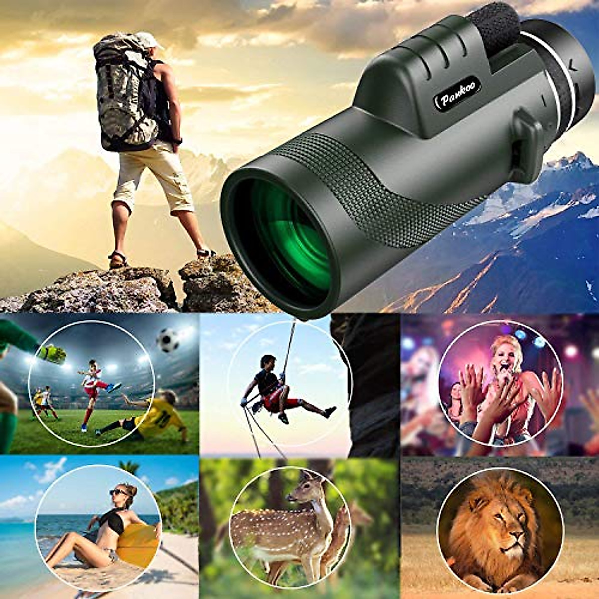 Pankoo 40X60 Monocular High Power Monocular Scope for Bird Watching Traveling Concert Sports Game with Phone Adapter Tripod