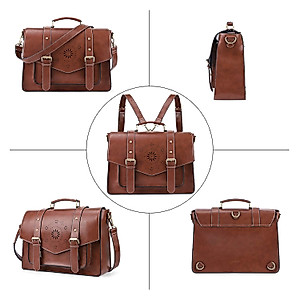 ECOSUSI Backpack for Women Briefcase Messenger Laptop Bag Vegan Leather Satchel Work Bags Fits 15.6 inch Laptops, Coffee