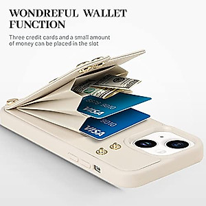 LAMEEKU Wallet Case Compatible with iPhone 14, Case with Card Holder, RFID Blocking Leather Cover 360°Rotation Ring Kickstand Protective Bumper Designed for Apple iPhone 14 6.1'' (2022) Beige