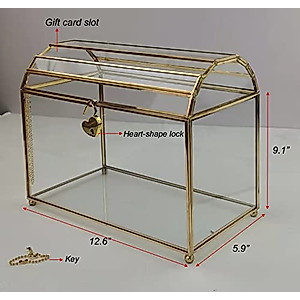 Gold Wedding Card Box with Slot and Lock - Glass Card Box for Wedding - Brass Wedding Gift Box for Cards - Wedding Gift Card Boxes Bin Container for Reception Bridal Baby Shower