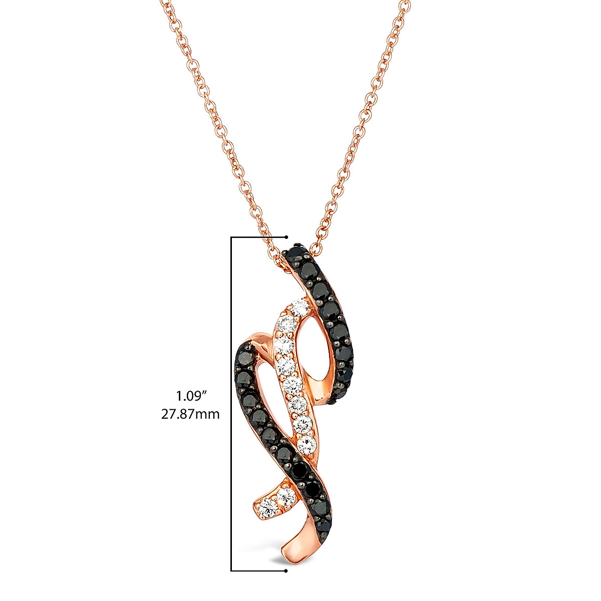 LE VIAN 3/5 Carat Black and White Diamond Intertwined Ribbon Pendant Necklace for Women in 14k Rose Gold (Fancy Black/H-I, SI1-SI2/SI2-I1, cttw) on 18 Inch Chain with Lobster Claw Clasp by LeVian