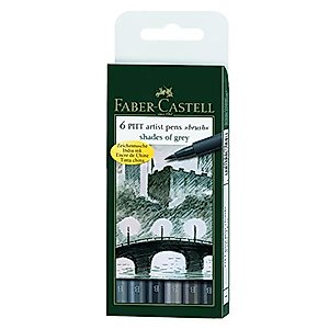 Faber-Castell Pitt Artist Brush Pen Wallet - Shades of Grey (6 Colours)