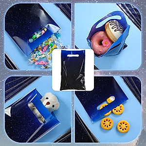 50 Packs Galaxy Party Favor Bags Candy Favor Bags Goodie Bags Galaxy Party Supplies Outer Space Party Favors Treat Bags Starry Plastic Gift Bags for Kids Birthday Party Baby Shower (Blue Galaxy)