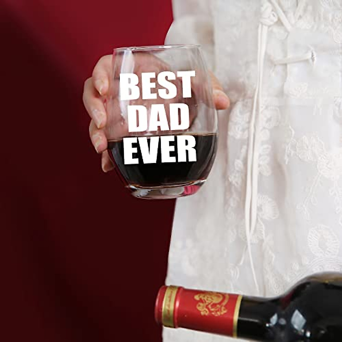 Best Dad Ever Wine Glass, Father's Day Stemless Wine Glass for Dad, Husband, New Dad, Grandpa, Gifts for Father's Day Birthday from Daughter Son Kids, Great Father's Day Christmas Gifts