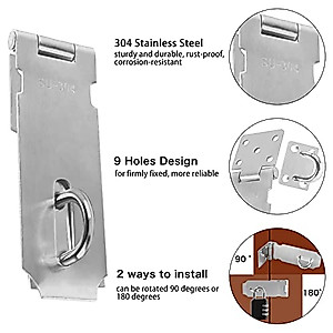 2 Pack Door Locks Hasp Latch 4Inch Stainless Steel Security Door Clasp Hasp Lock Latch with 3 Digit Padlock Combination Lock Outdoor Waterproof Safety Hasp Lock with 18Pcs Screws Brushed Finish