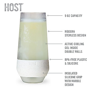 HOST Champagne Freeze Stemless Wine Glasses, 9oz Set of 4, Freezer Cooling Cups, Mothers Day Gifts, Mom Birthday Gifts, Gifts for Women, Glitter