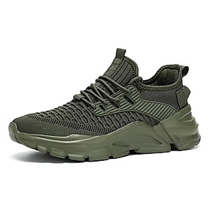 Srenket Men's Running Shoes Non Slip Shoes Breathable Lightweight Fashion Sneakers Slip Resistant Athletic Sports Walking Gym Work Shoes ArmyGreen