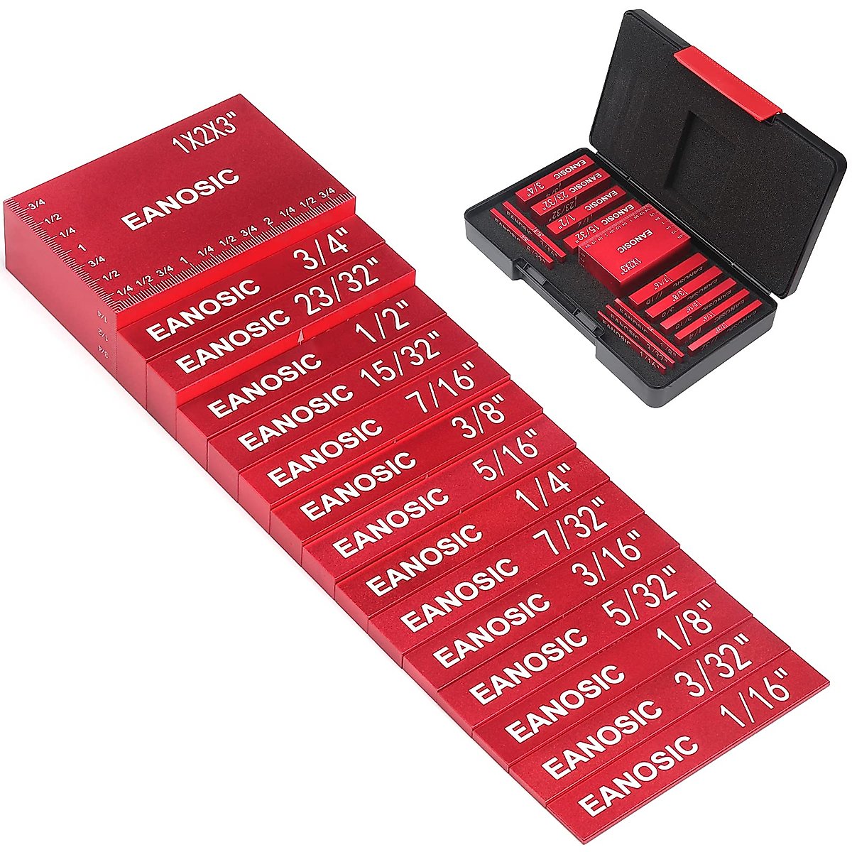 EANOSIC Setup Blocks Height Gauge Set, 15pcs Precision Aluminum Setup Bars for Router and Table Saw Accessories Woodworking Set Up, Bars Include Laser Engraved Size Markings