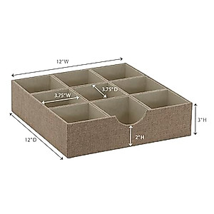 Household Essentials Brown 723-1 Deep 9 Section Drawer Organizer Box for Storage | 12 in x 12 in 3.13
