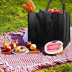 LadyRosian 10 Pack Heavy Duty Kitchen Reusable Grocery Bags, Durable XL Shopping Tote with Handle Can Hold 45+lbs, Stands Upright, Foldable & Washable (Black)