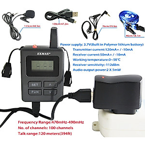 EXMAX ELGT-470 Simultaneous Interpreting Equipment Headset Tour Guide System 100 Channels for Church,Exhibition,Training,Reception,Church,Teaching,Assistive Listening(1 Transmitter & 20 Receivers)