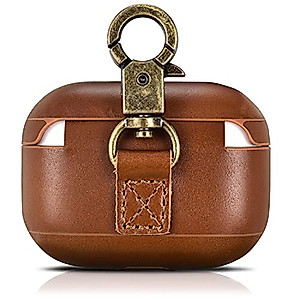 for AirPod 3 Case Leather, Genuine Leather Protective Airpod 3 Generation Case Cover Shockproof with Loss Prevention Clip for Apple AirPods 3 Wireless Charging Case for airpods