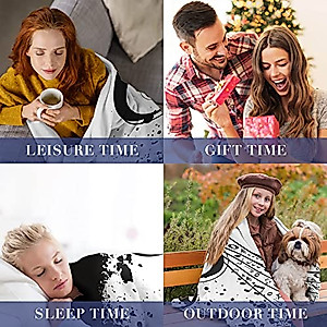 Music Note Throw Blanket, Super Soft Comfortable Bed Blanket, Luxury Fuzzy Cozy Warm Blanket for Sofa Couch Bed (Black White, Throw 50" x 60")
