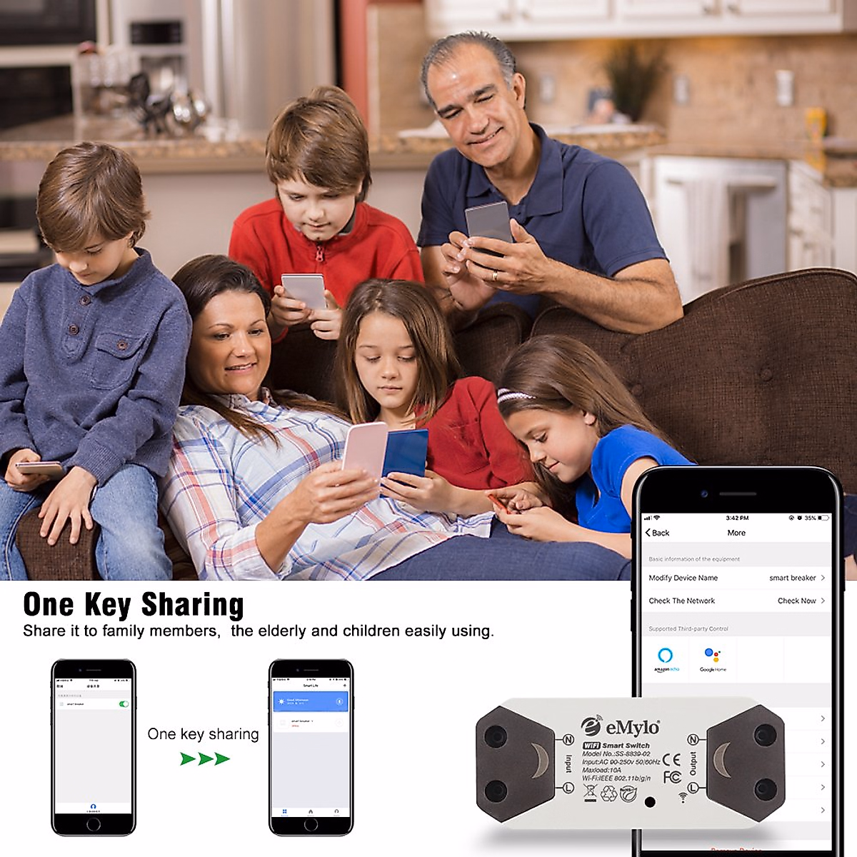 eMylo WiFi Relay Switch Wireless Light Remote Control Module for Smart Home Automation Compatible with Alexa 6 Packs