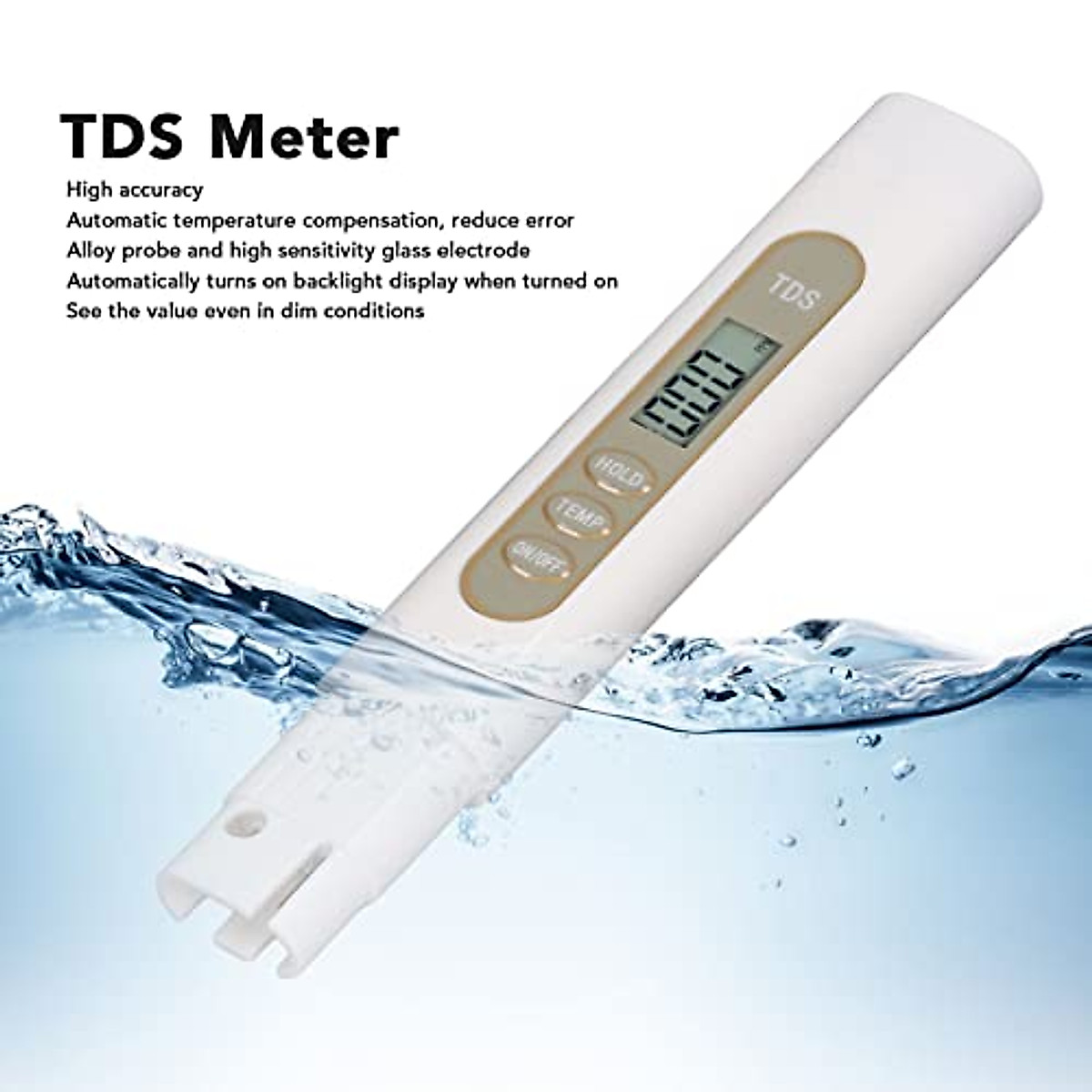 TDS Meter, Water Tester Automatic Temperature Compensation High Sensitivity Glass Electrode with Backlit for Aquaculture