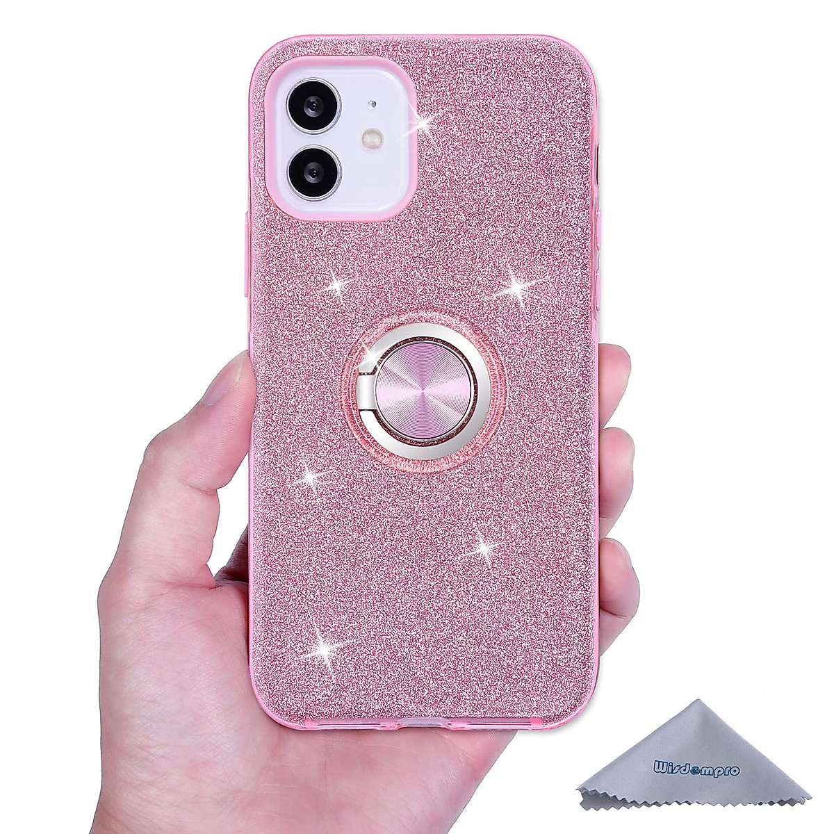 Wisdompro Case for iPhone 12 Mini, Cute Glitter Bling Sparkle Protective Case with Ring Kickstand, Women Girls Phone Case for 5.4 Inch Apple iPhone 12 Mini - Pink