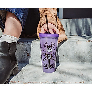 Toynk Disney The Nightmare Before Christmas Jack Skellington Color-Changing Plastic Travel Tumbler | Includes Reusable Straw, Leak-Resistant Lid, Fake Ice Cubes | Holds 24 Ounces