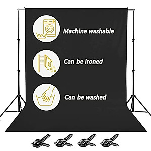 Folong Black Backdrop，Black Photo Backdrop，Black Screen Photo backdrop6 x 9 feet Black Photo Background Polyester Fiber, Non-Reflective Edge Treatment to Prevent Tearing 4 Clips